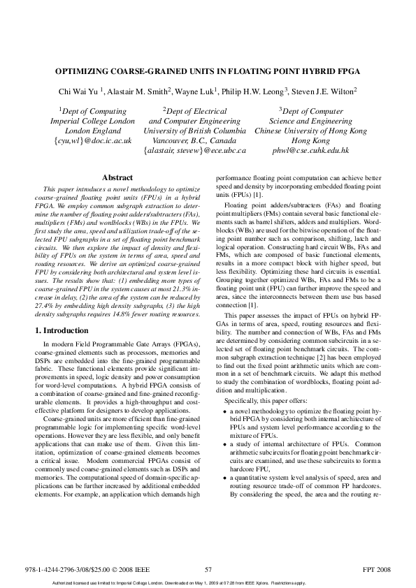 (PDF) Optimizing coarse-grained units in floating point hybrid FPGA