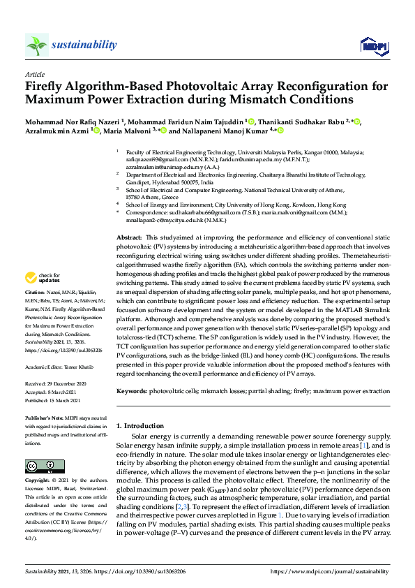 (PDF) Firefly Algorithm-Based Photovoltaic Array Reconfiguration for Maximum Power Extraction ...