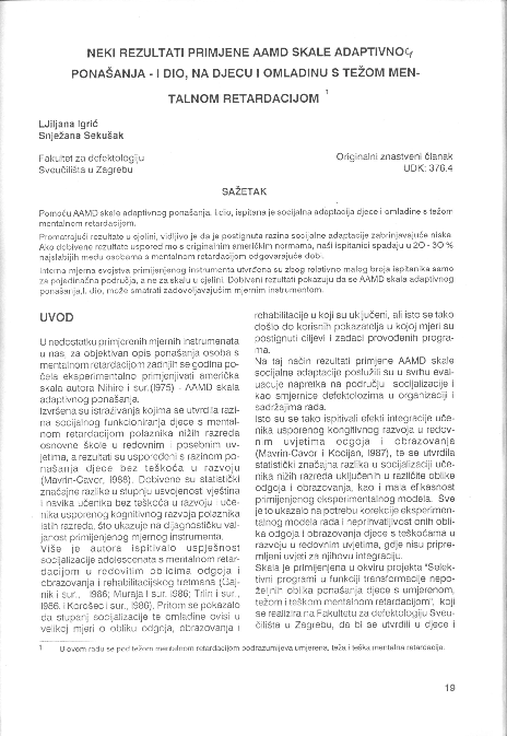(PDF) Neki rezultati primjene AAMD skale adaptivnog ponašanja - I dio ...