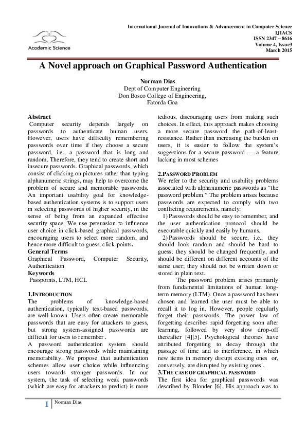 Pdf A Novel Approach On Graphical Password Authentication