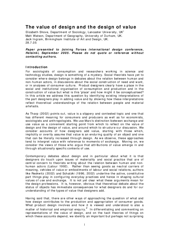 (PDF) The value of design and the design of value