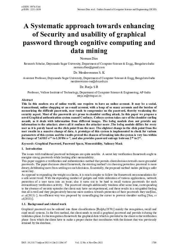 (PDF) A Systematic Approach Towards Enhancing of Security and Usability of Graphical Password ...