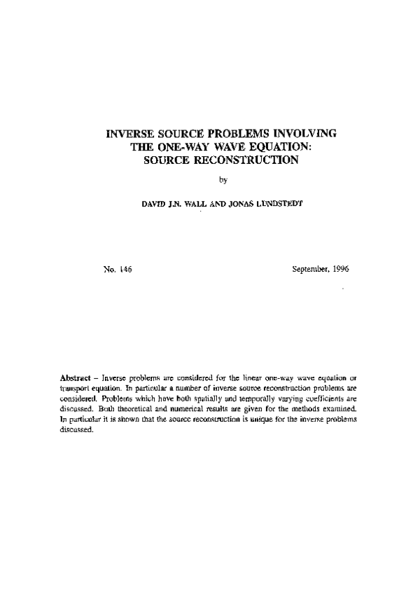 (PDF) Inverse source problems involving the one-way wave equation: source reconstruction
