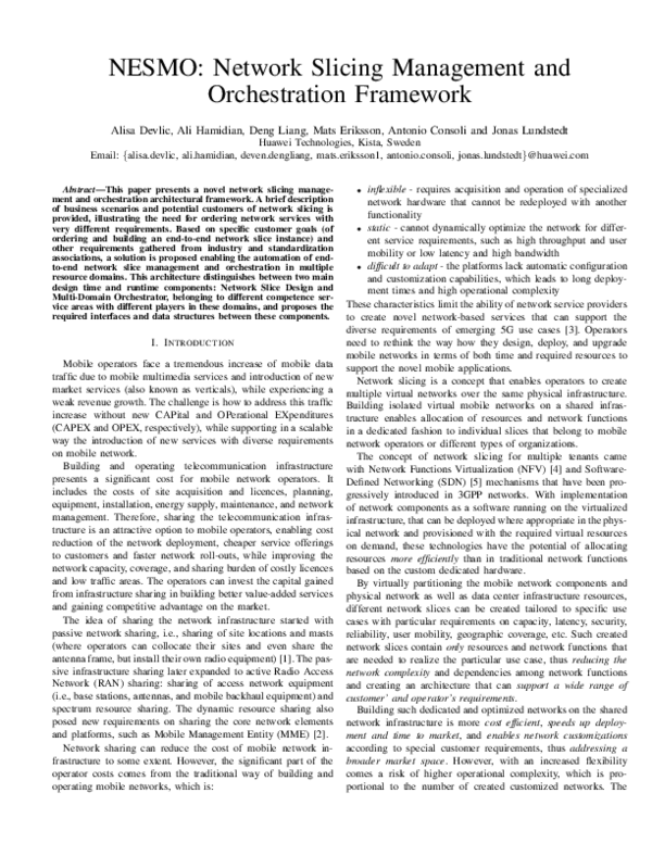 (PDF) NESMO: Network slicing management and orchestration framework