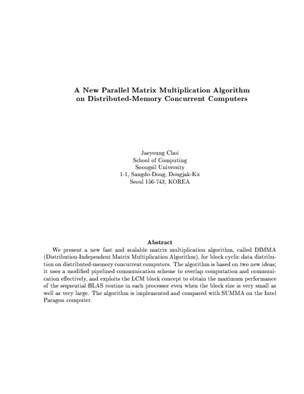 (PDF) A new parallel matrix multiplication algorithm on distributed-memory concurrent computers