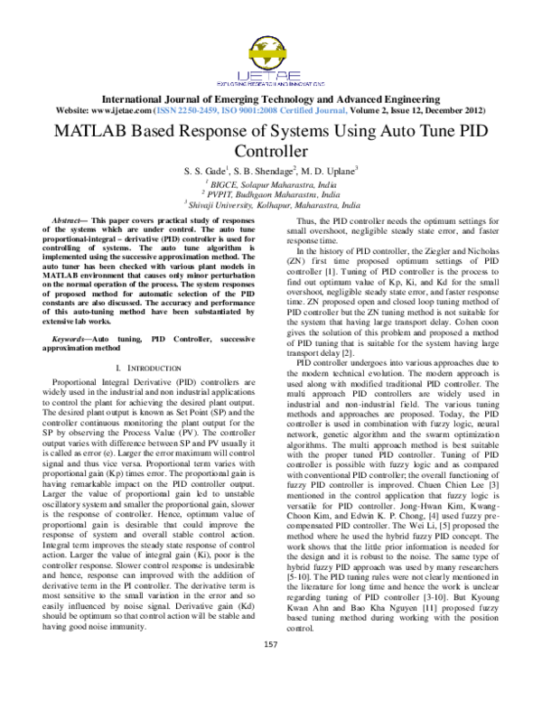 (PDF) MATLAB Based Response of Systems Using Auto Tune PID Controller