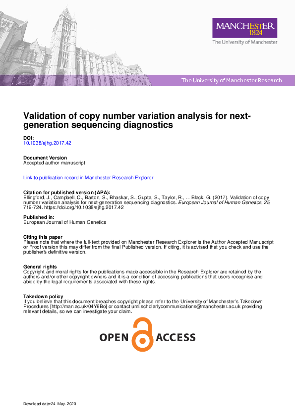 Pdf Validation Of Copy Number Variation Analysis For Next Generation Sequencing Diagnostics