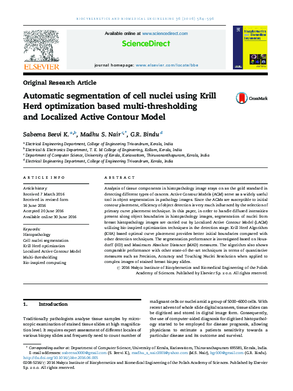 (PDF) Automatic segmentation of cell nuclei using Krill Herd ...