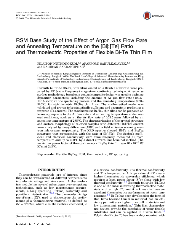 (PDF) Optimizing Bi-Te Thin Films: Ar Flow & Temp