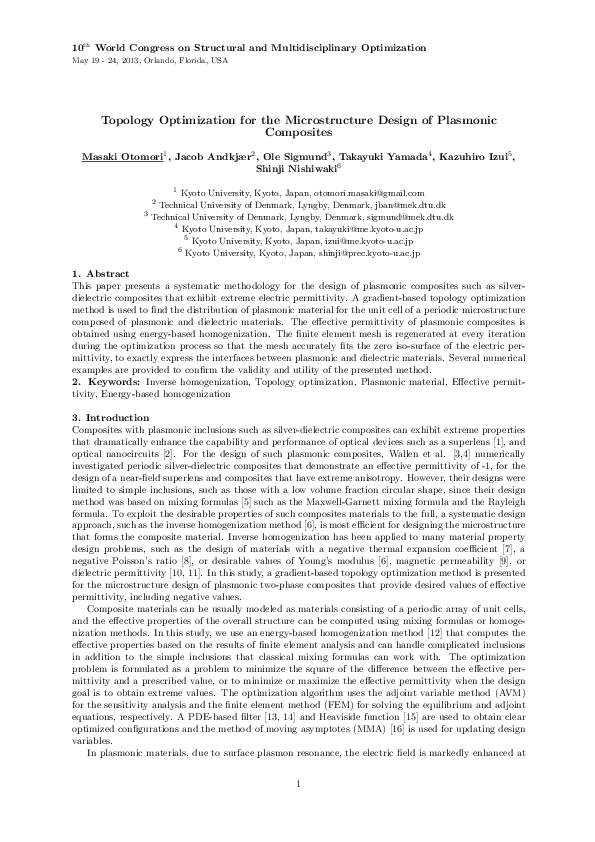 (PDF) Topology Optimization for the Microstructure Design of Plasmonic ...