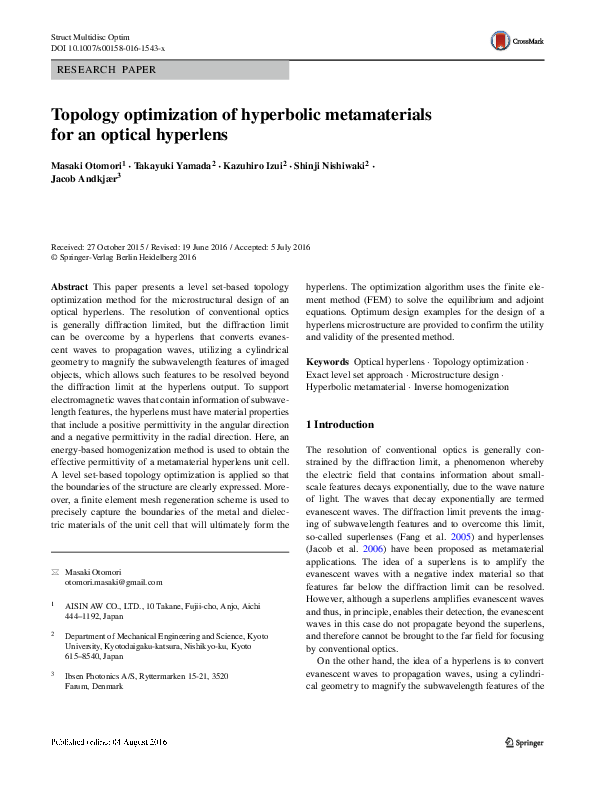 (PDF) Topology optimization of hyperbolic metamaterials for an optical hyperlens