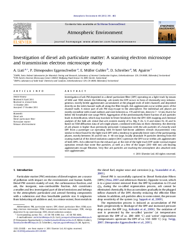 (PDF) Investigation of diesel ash particulate matter: A scanning ...