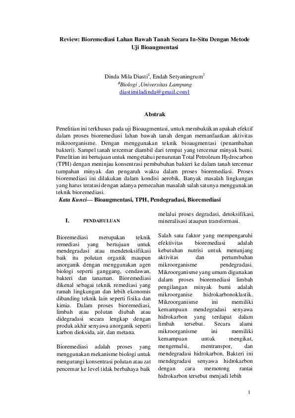 (PDF) Review: Bioremediasi Lahan Bawah Tanah Secara In-Situ Dengan ...