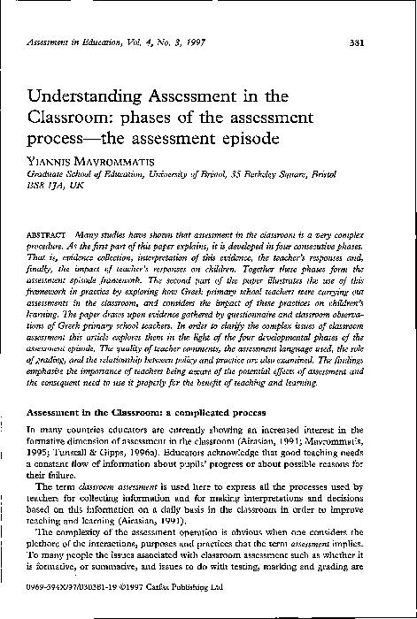 (PDF) Understanding Assessment in the Classroom: phases of the ...