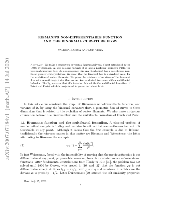 (PDF) Riemann’s Non-differentiable Function and the Binormal Curvature Flow