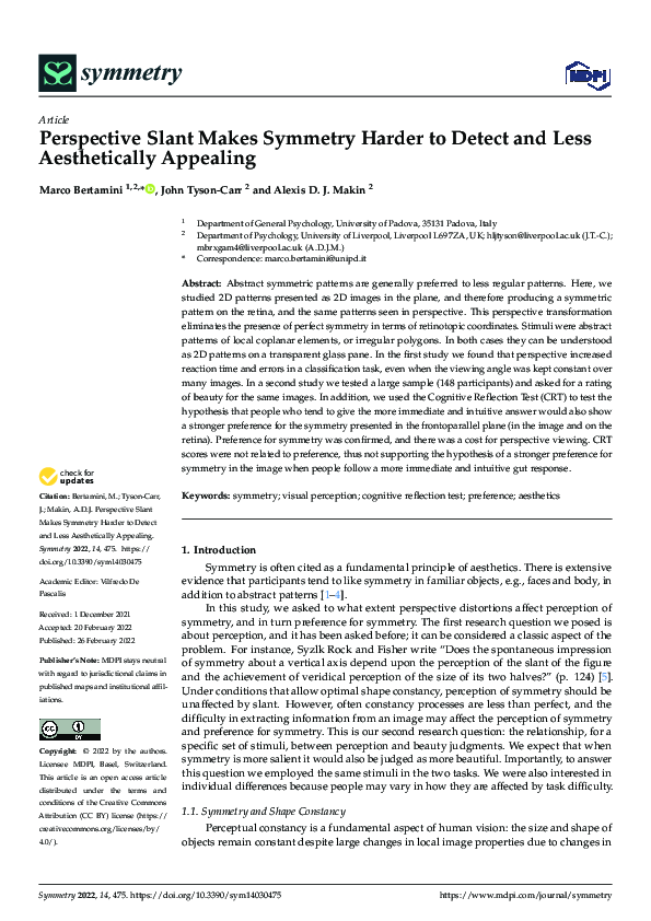 (PDF) Perspective Slant Makes Symmetry Harder to Detect and Less ...