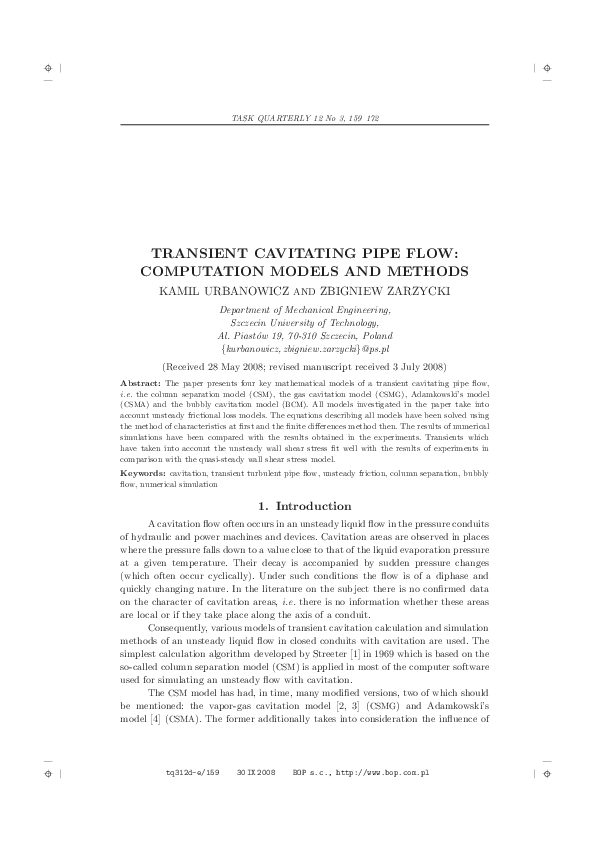 (PDF) Transient Cavitating Pipe Flow: Computation Models and Methods