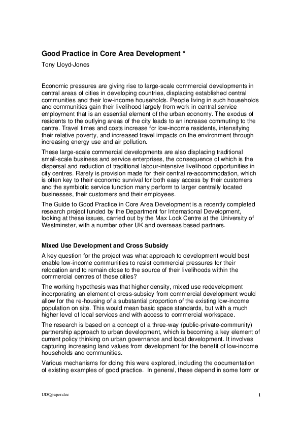 (PDF) Good Practice in Core Area Development