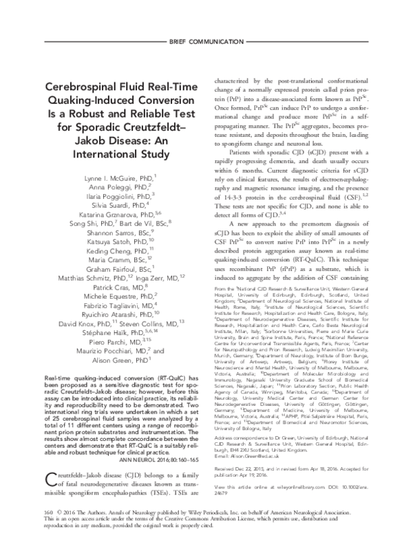 (PDF) CSF RT-QuIC is a robust and reliable test for sporadic CJD: An ...