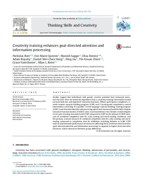 (PDF) Creativity training enhances goal-directed attention and ...