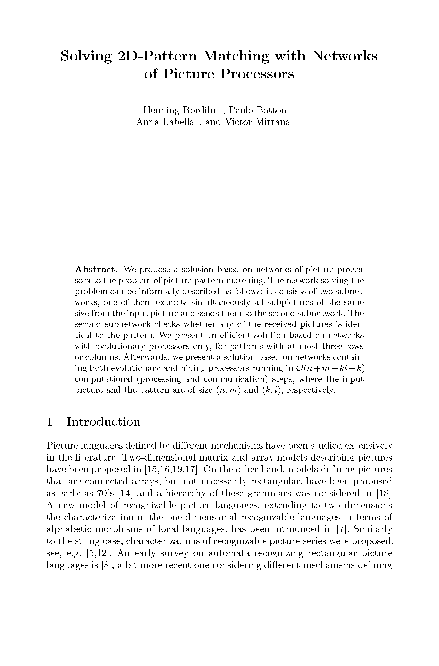 (PDF) Solving 2D-Pattern Matching with Networks of Picture Processors