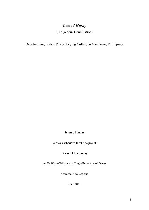(PDF) Lumad Husay (indigenous conciliation). Decolonizing justice & re ...