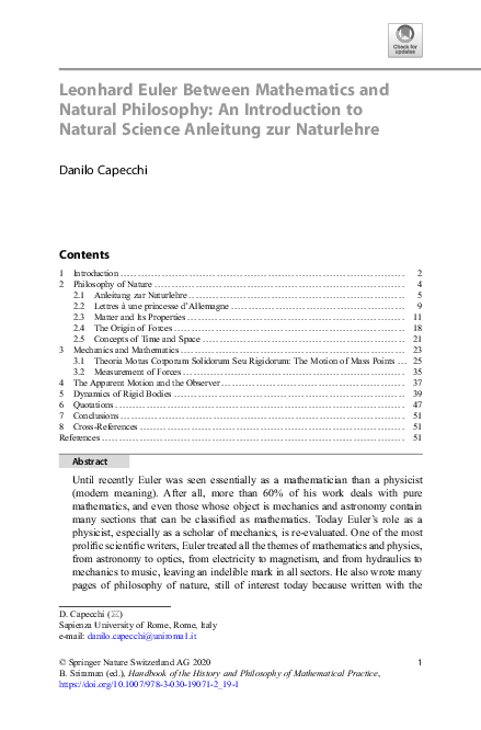 (PDF) Leonhard Euler Between Mathematics and Natural Philosophy: An Introduction to Natural ...