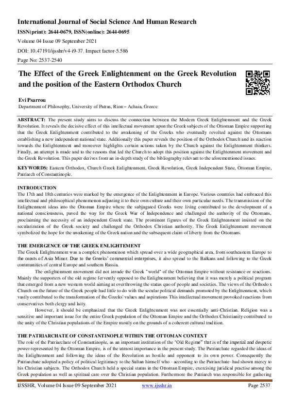 (PDF) The Effect of the Greek Enlightenment on the Greek Revolution and ...