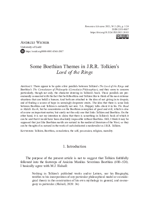 (PDF) Some Boethian Themes in J.R.R. Tolkien’s Lord of the Rings