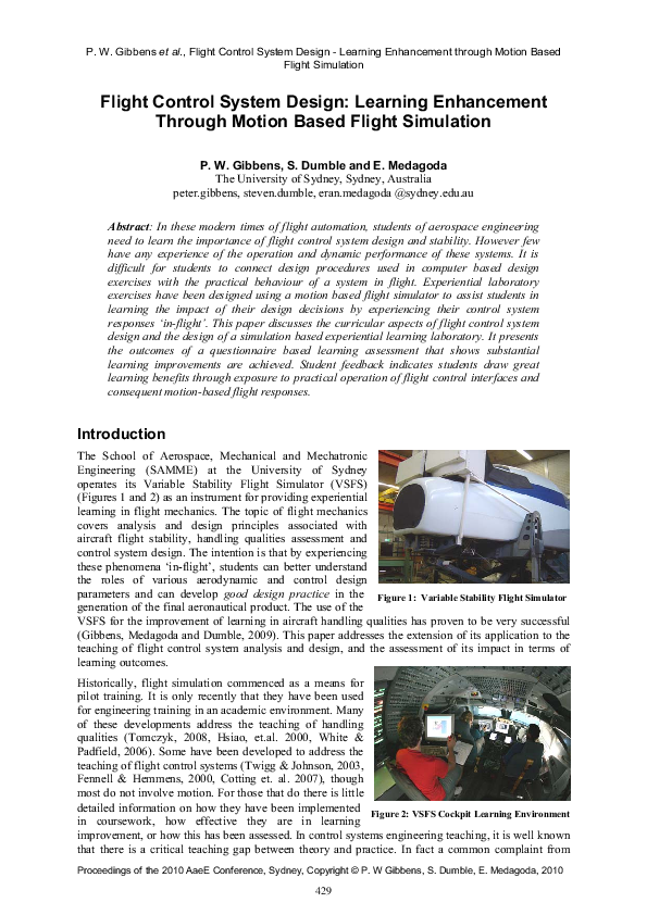 (PDF) Flight Control System Design: Learning Enhancement Through Motion Based Flight Simulation