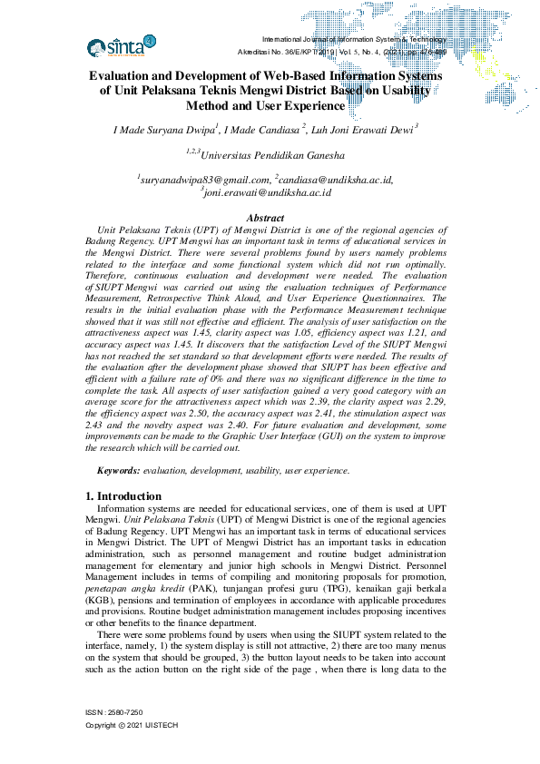 (PDF) Evaluation and Development of Web-Based Information Systems of Unit Pelaksana Teknis ...
