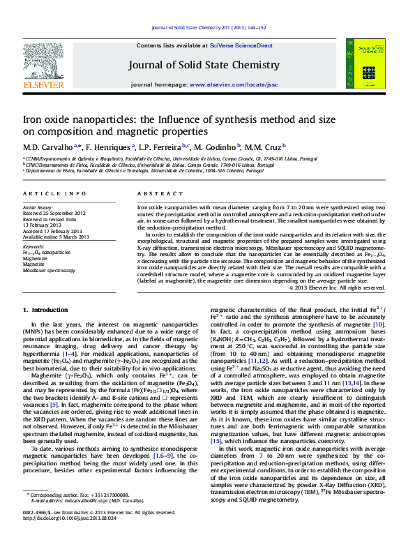 (PDF) Iron oxide nanoparticles: the Influence of synthesis method and size on composition and ...