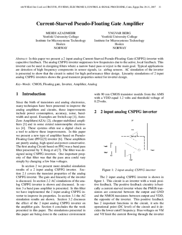 (PDF) Current-starved pseudo-floating gate amplifier