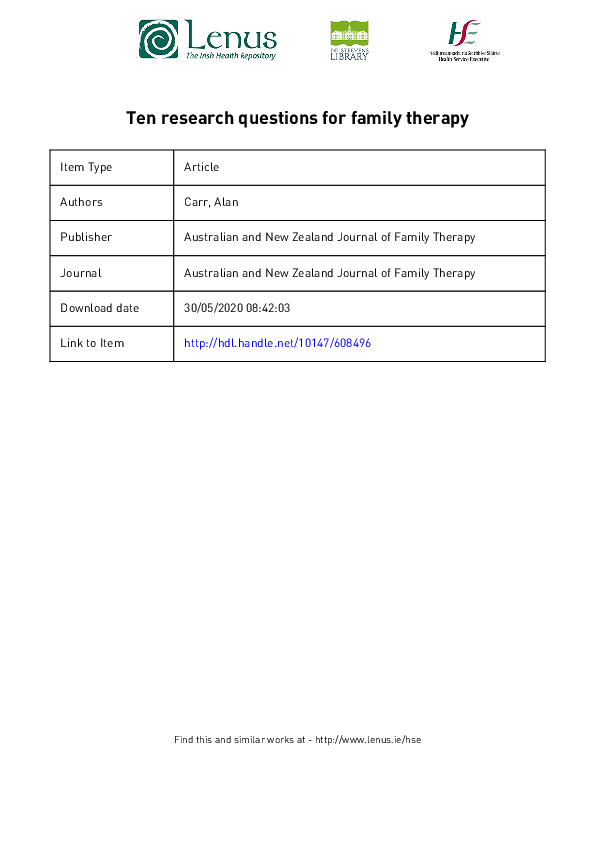 (PDF) Ten research questions for family therapy