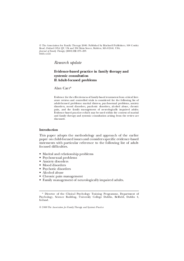 (PDF) Evidence‐Based Practice in Family Therapy and Systemic ...