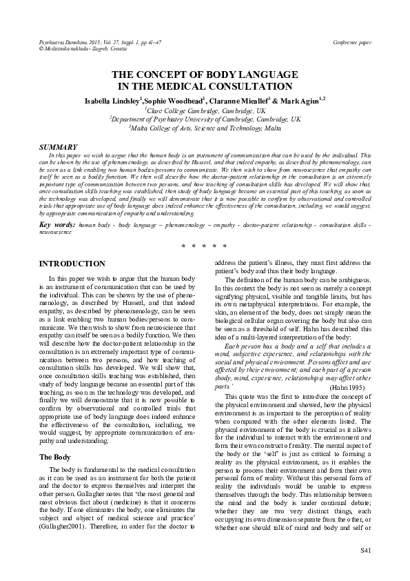 (PDF) The Concept of Body Language in the Medical Consultation