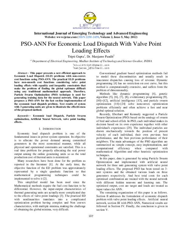 Pdf Pso Ann For Economic Load Dispatch With Valve Point Loading Effects