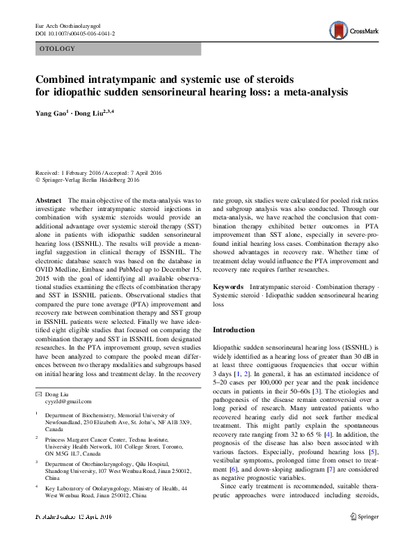 (PDF) Combined Intratympanic and Systemic Use of Steroids for ...