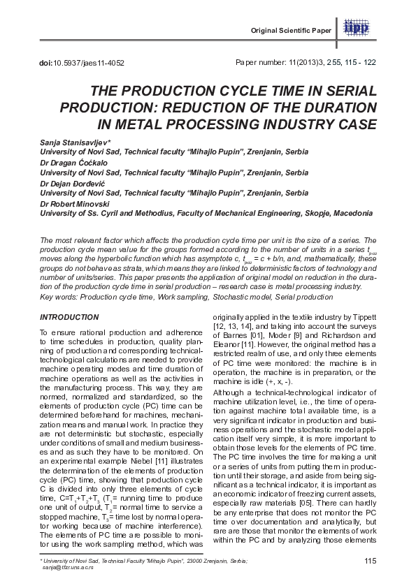 (PDF) The production cycle time in serial production: Reduction of the ...