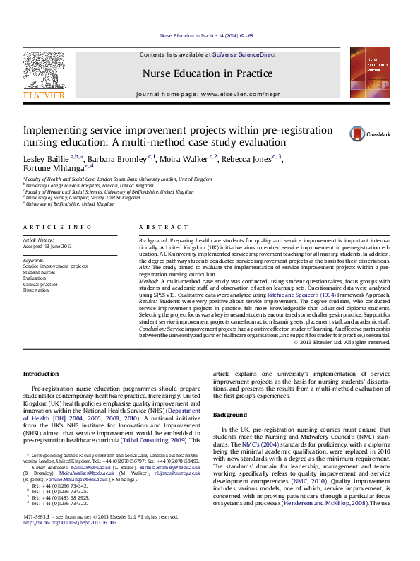 (PDF) Implementing service improvement projects within pre-registration ...