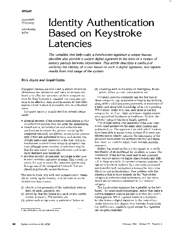 (PDF) Identity authentication based on keystroke latencies