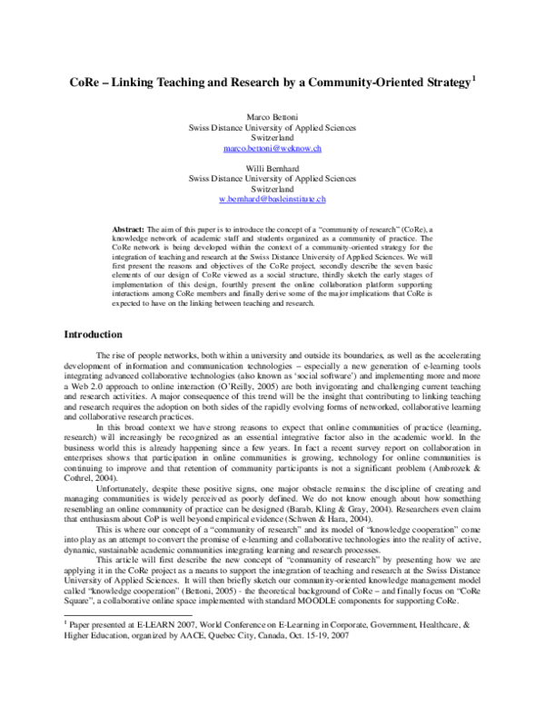 (PDF) CoRe - Linking Teaching and Research by a Community-Oriented ...