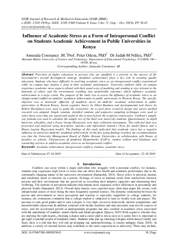 (PDF) Influence of Academic Stress as a Form of Intrapersonal Conflict ...