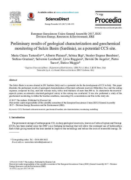 (PDF) Preliminary results of geological characterization and ...