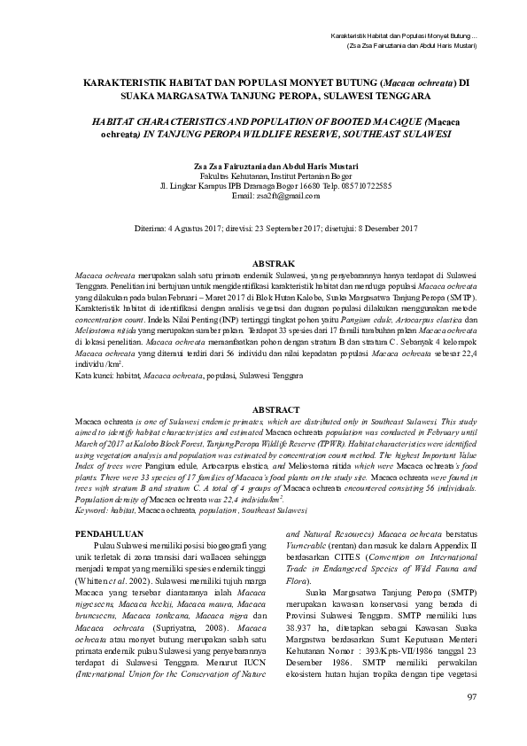 (PDF) Habitat Characteristics and Population of Booted Macaque (Macaca ...