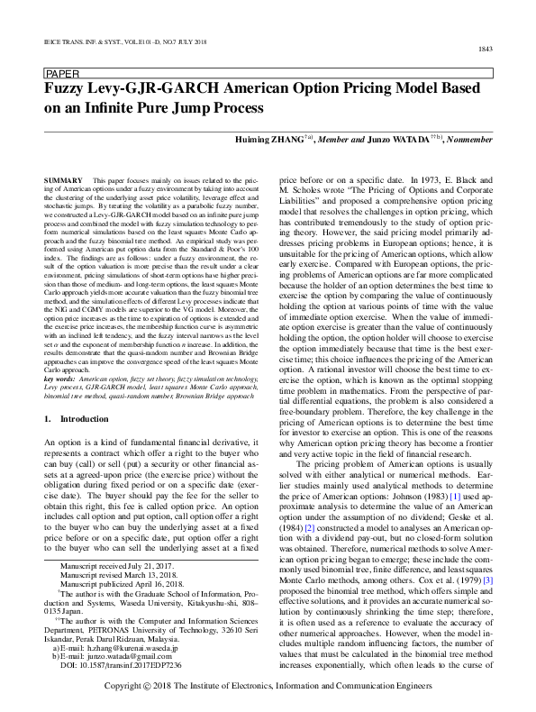 (PDF) Fuzzy Levy-GJR-GARCH American Option Pricing Model Based on an ...