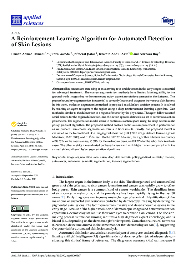 (PDF) A Reinforcement Learning Algorithm for Automated Detection of Skin Lesions