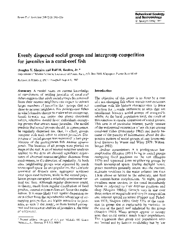 (PDF) Intergroup Competition and Juvenile Recruitment in Coral Reef Fish