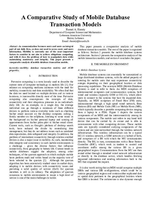 (PDF) A comparative study of mobile database transaction models
