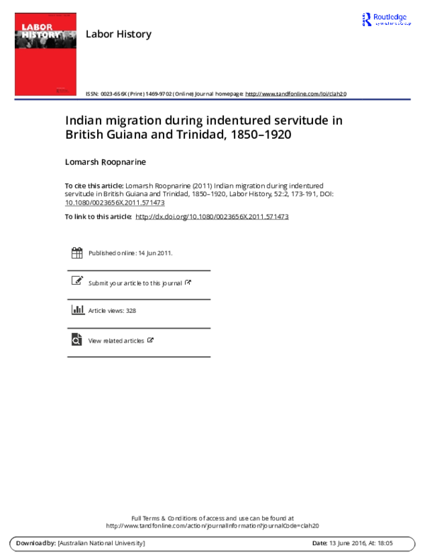 (PDF) Indian migration during indentured servitude in British Guiana ...